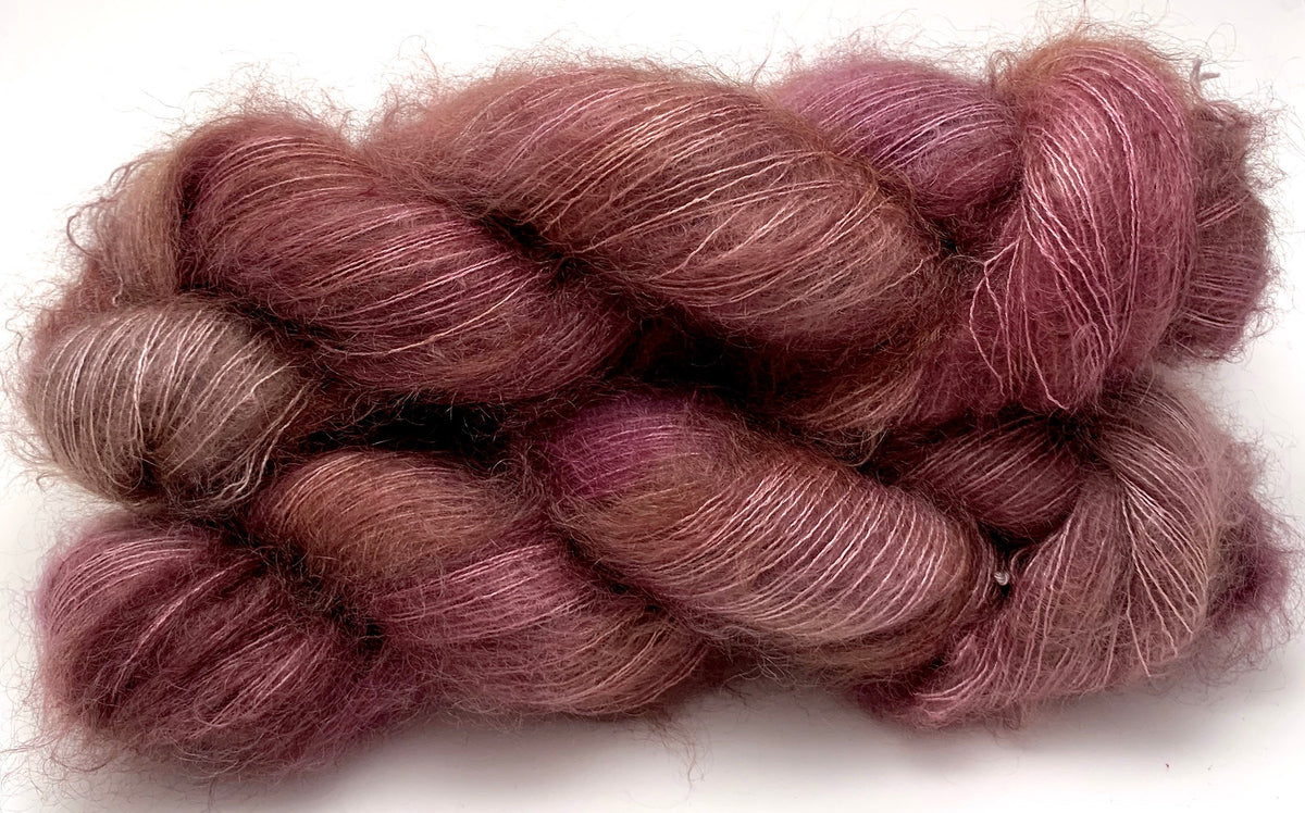 Hand Dyed Yarn "Plush" Purple Plum Brown Gold Puce SuperKid Mohair Sil ...