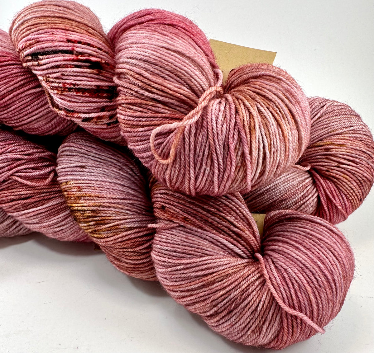 Hand Dyed Yarn "Seasoned" Red Melon Pink Orange Gold Brown Brick Speck ...