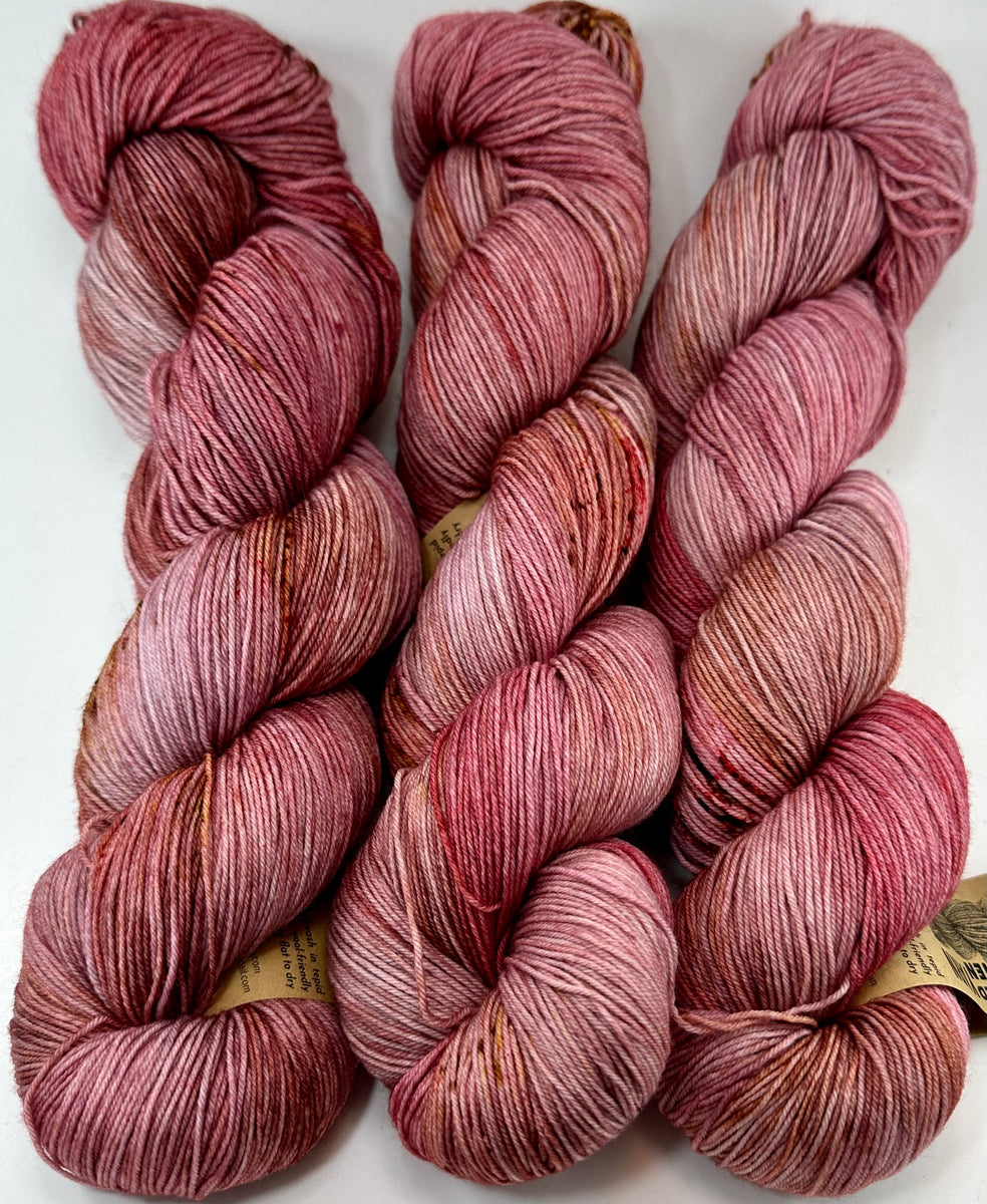 Hand Dyed Yarn "Seasoned" Red Melon Pink Orange Gold Brown Brick Speck ...